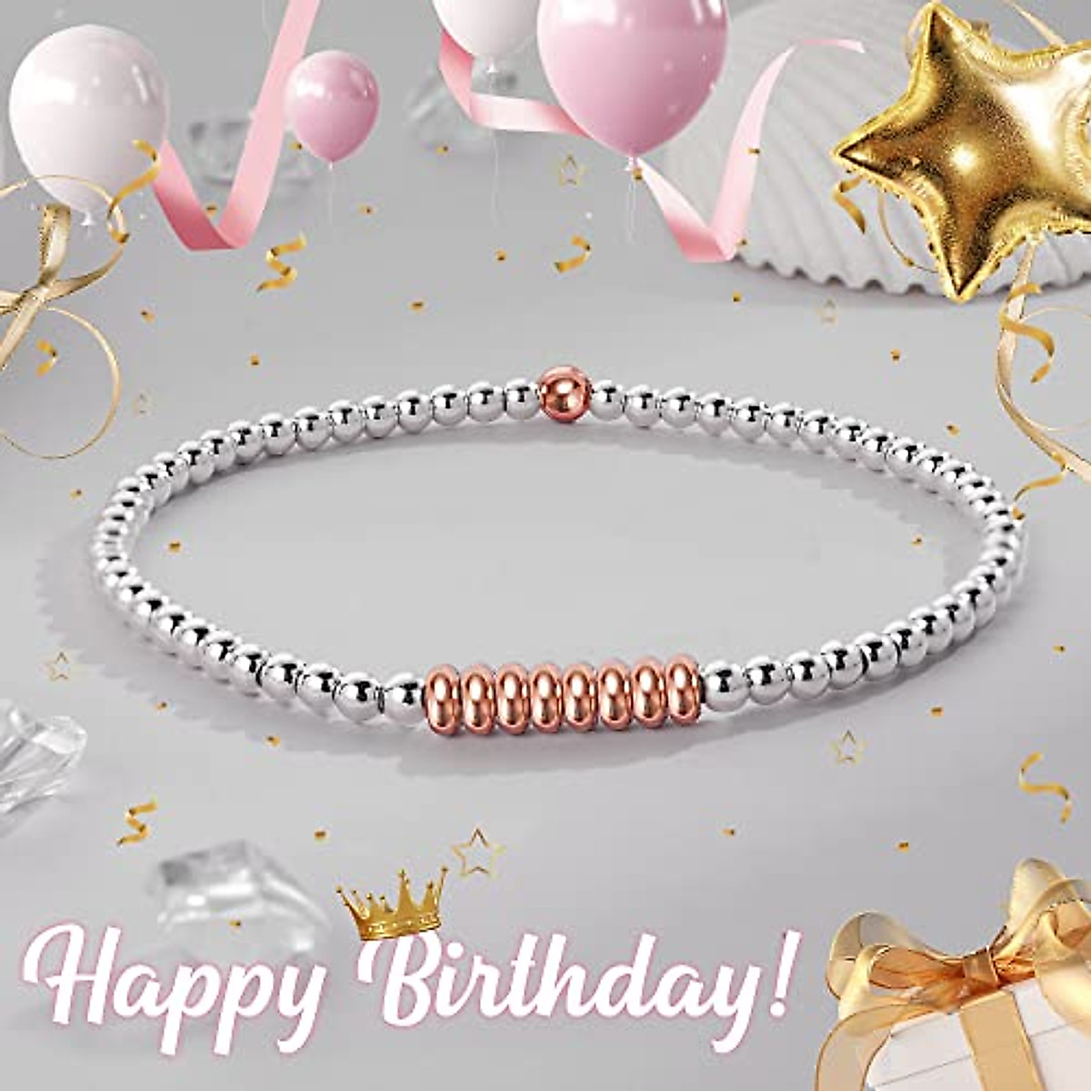 Btysun 80th Birthday Gifts for Grandma Her Stretch Bracelets for Women Rose Gold Bead Grandma Birthday Gifts Thanksgiving Christmas Jewelry