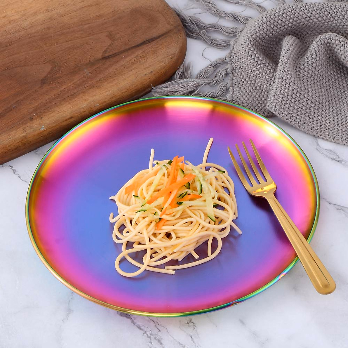 Dinnerware Sets Plates And Bowls Espresso Cups, Stainless Steel Dishes Pasta Bowls Insulated Coffee Mugs Set of 4, 12 Pcs Kitchen Essentials For Home Apartment Wedding Buyer Star, Rainbow