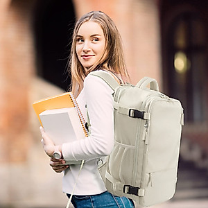 Hanples Travel Backpack for Women as Person Item Flight Approved, Large Carry On Backpack, 17.3 Inch Laptop Backpack, Waterproof Backpack, Hiking Backpack, Casual Bag (Beige)