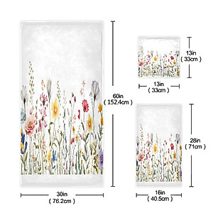 Flradish Watercolor Flowers Butterflies Towels 3 Pack Bath Towels for Bathroom Set Soft Cotton Highly Absorbent Lightweight & Quickdry Towel Set 1 Bath Towel,1 Hand Towel,1 Washclothe