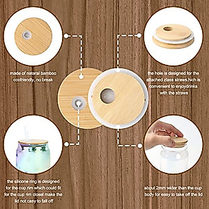 LEFIMOT 4 Pack Drinking Glasses with Bamboo Lids and Straw, 16oz Can Shaped Glass Cups Iced Coffee Cup Beer Glasses Cocktail Glasses Cute Tumbler Cup for Smoothie,Tea,Whiskey,Water,Gift