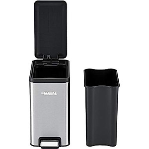 Global Industrial 2 Gallon Stainless Steel Slim Trash Can, Rectangular Step-On