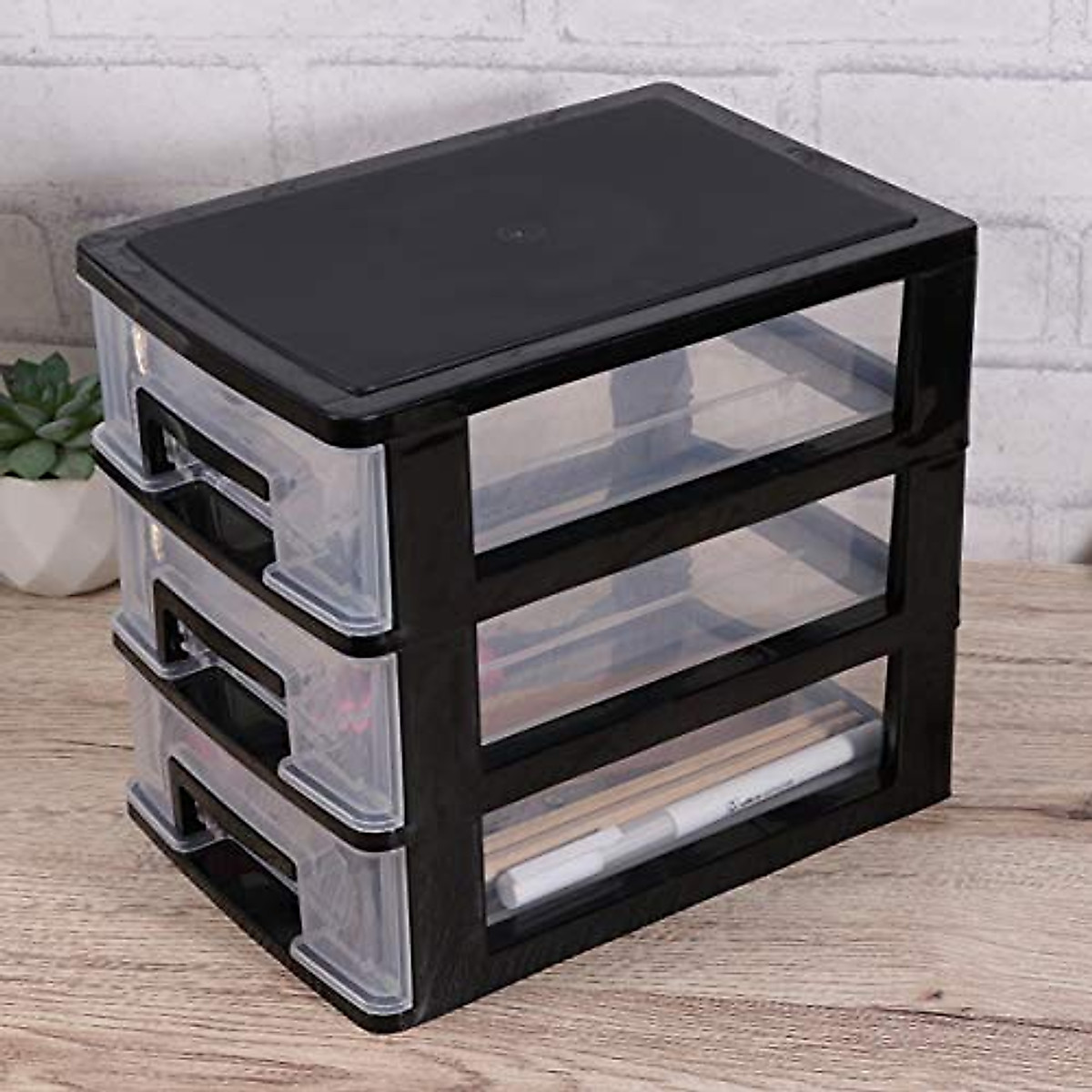 ULTNICE Three- Layer Plastic Drawer Type Closet, Drawer Storage, Cabinet Clear Storage Drawer, Portable Storage Cabinet for Office Bedroom Black Size 2 104366QSMG