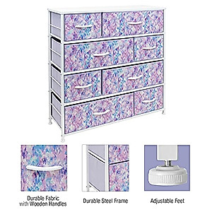 Sorbus Dresser for Kids Bedroom 8 Drawers - Storage Organizer Closet Furniture Chest for Girls & Boys, Nursery, Playroom, Clothes, Toys - Steel Frame, Wood Top, Tie-dye Fabric Bins (Tie-dye Purple)