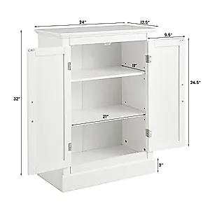 Tangkula Bathroom Storage Cabinet, Freestanding Floor Cabinet with Double Doors and 2 Adjustable Shelves, Anti-toppling Device, Modern Wood Storage for Bathroom Living Room Entryway (White)