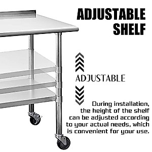 VKKILPEE Stainless Steel Table for Prep & Work 24 x 30 Inches with Caster Wheels, Kitchen Island Cart, NSF Commercial Heavy Duty Table with Undershelf & Backsplash for Restaurant, Home and Hotel