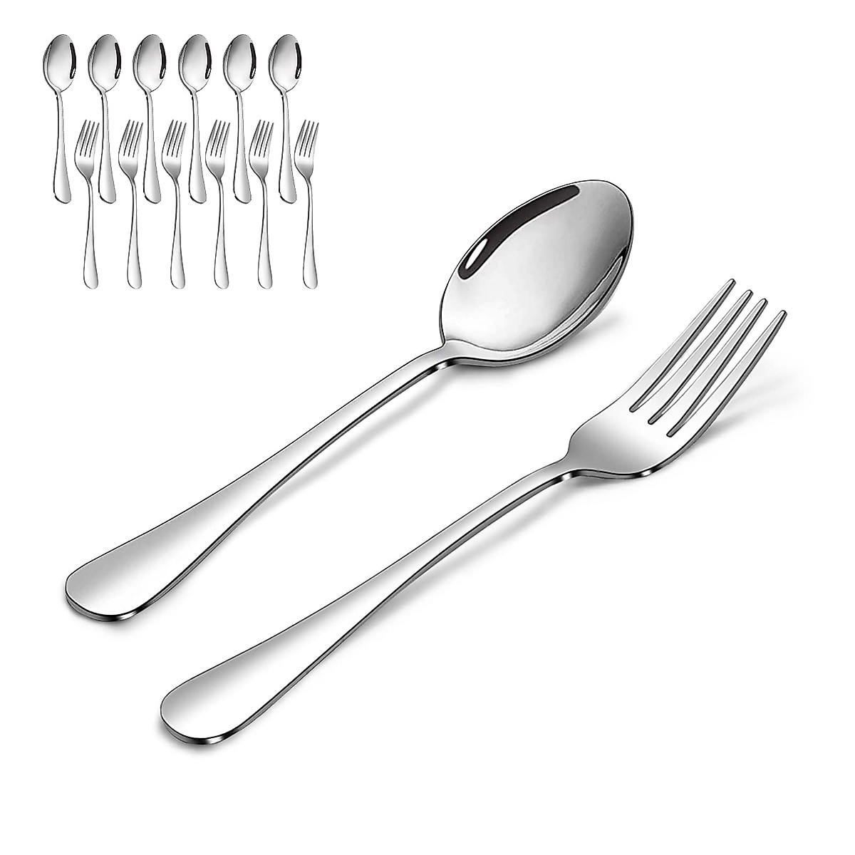 ANYLAT Spoon and Fork Set of 12, 6PCS Stainless Steel Dinner Forks and 6PCS Spoons Silverware Set, Dishwasher Safe (Silver 7.3 Inch)