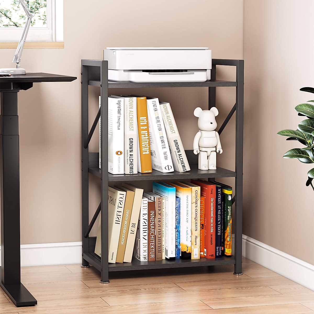 FUTRWORE Small Bookshelf for Small Spaces,Industrial 3 Tier Bookcase, Narrow Book Shelf Organizer, Small Shelf Open Display Rack for Bedroom, Living Room, Home Office(Black)