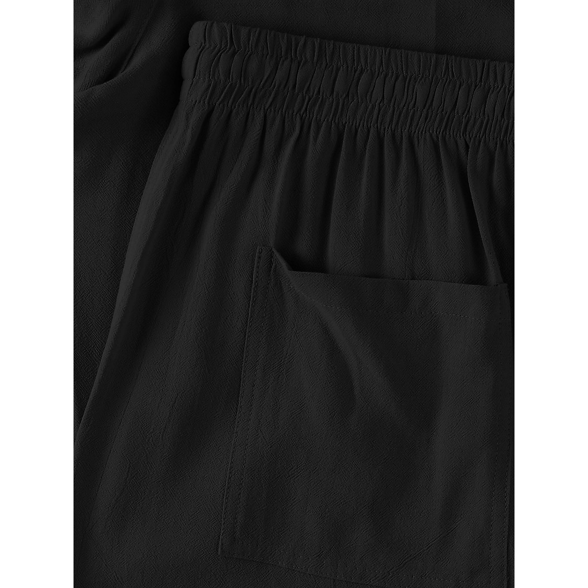 Womens Linen Shorts with Elastic Waistband Comfort Fit Skinsoft Summer Shorts (Large, 3bh05_Black)