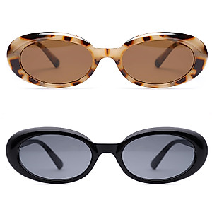 knliwkm 2 Pairs Retro Oval Sunglasses For Women Men Small Face 90s Y2K Glasses Vintage Thin
