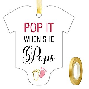 50 PCS Pop It When She Pops Baby Shower Champagne Favor Tags, Cute Pink Little Feet Bottle Tags, Baby Onesie Shaped Gift Tags, Baby Shower Favor Tags, Baby Shower Birthday Party Favor Decorations.