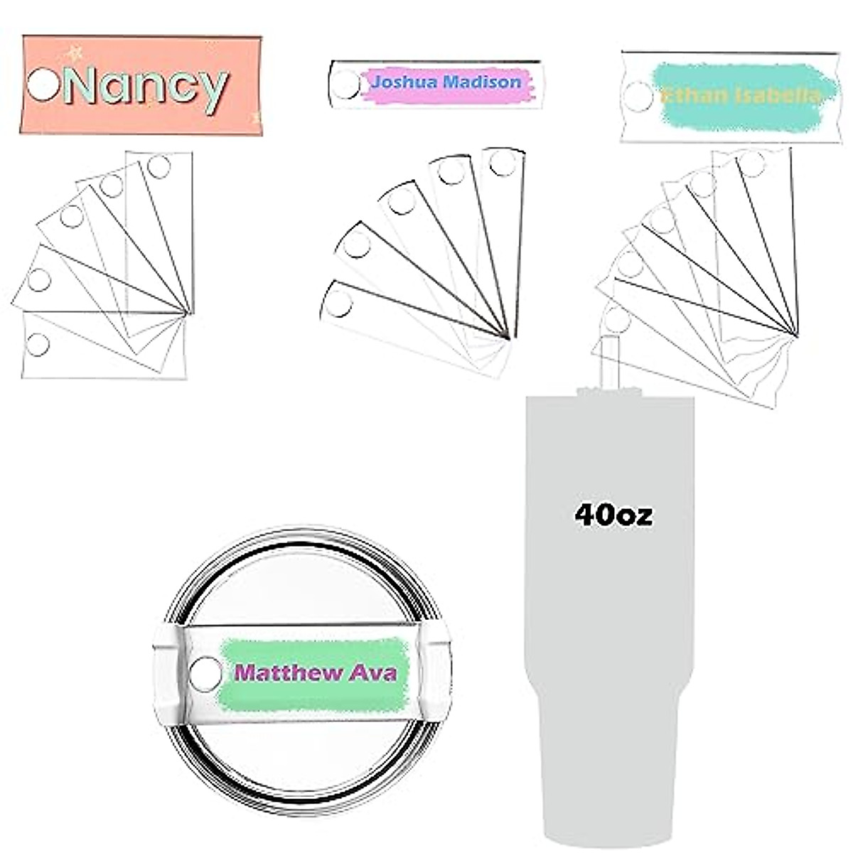 15PCS 40oz Acrylic Name ID Plate Blank for Stanley 40OZ 3 Shape ID Plate Name Plate Name Tag for Stanley Tumbler