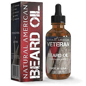 NATURAL AMERICAN VETERAN Beard Oil – All Natural, Men's Cologne Scent, Essential Oils, Organic Argan & Jojoba Oils – Moisturizes, Softens & Strengthens - Made in USA – Men’s Beard Conditioner, 2 oz