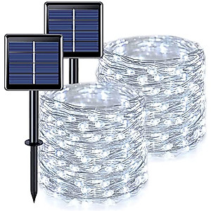 JMEXSUSS 2 Pack Each 200 LED Solar Fairy Lights Outdoor Waterproof, 66ft White Solar String Lights Outdoor with 8 Modes, Copper Wire Solar Twinkle Lights for Camping Tree Garden Party Decorations