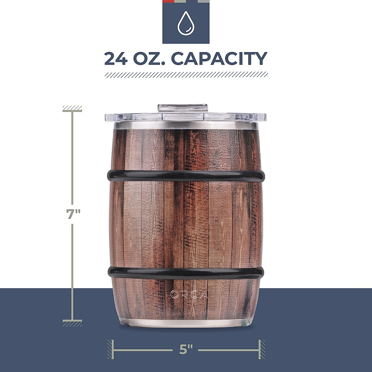 ORCA Double Barrel 24oz | Temperature Insulated, Stainless Steel Tumbler with a Classy Wood Grain Print, for Whiskey, Beer, Coffee or Whatever You're Having — Dark Oak