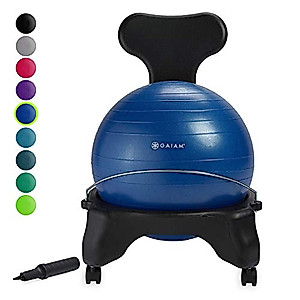 Gaiam Classic Balance Ball Chair – Exercise Stability Yoga Ball Premium Ergonomic Chair for Home and Office Desk with Air Pump, Exercise Guide and Satisfaction Guarantee, Blue