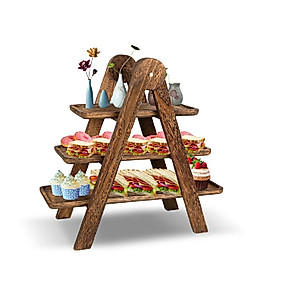KCRET Wood Tiered Serving Tray 3 Tier Serving Platter Stand, 3 Tier Serving Tray for Party, Fruit Platter Farmhouse Tiered Tray