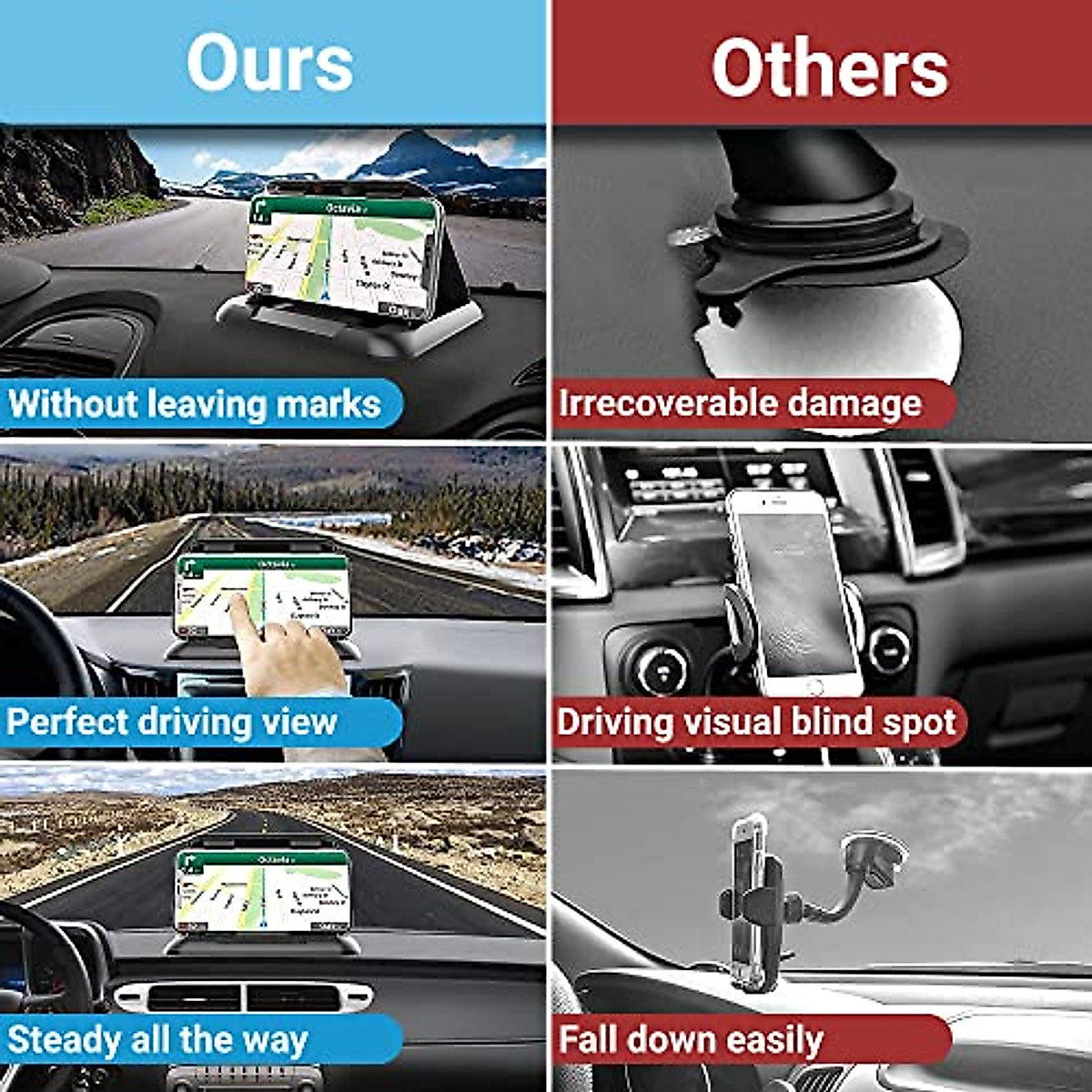 Leaflai Silicone Car Dashboard Phone Holder Mount, Anti-Slip Car Phone Mount Silicone Car Pad,Non Slip Phone Pad for Car Compatible with iPhone 14 Samsung Galaxy Android Smartphone, GPS