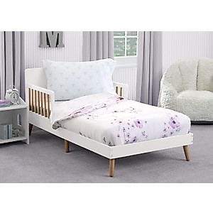 Delta Children 4 Piece Toddler Bedding Set for Girls - Reversible 2-in-1 Comforter - Includes Fitted Comforter to Keep Little Ones Snug, Bottom Sheet, Top Sheet, Pillow Case - Purple Bouquet