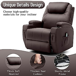 Korser Recliner Chair, Rocking Chair with Massage and Heat, 360° Swivel Recliner Chairs for Adults, Rocker Manual Recliner with Remote Control and Cup Holder for Living Room, Bedroom, Nursery