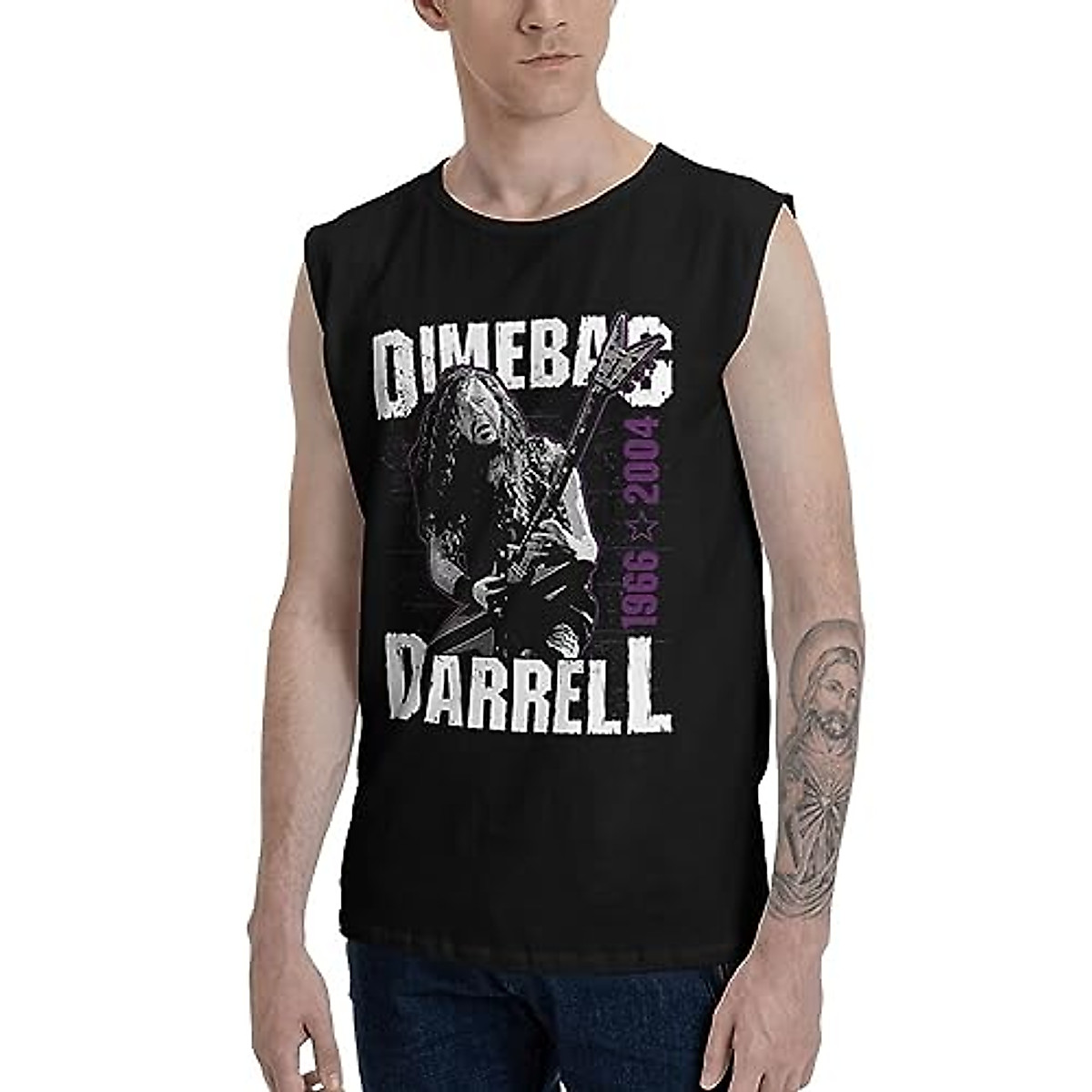 Dimebag Style Singer Darrell Tank Top Men T-Shirts Sleeveless Short Sleeve Basic Tee Teenager Summer Cotton Shirt for Sports Top3X-Large Black