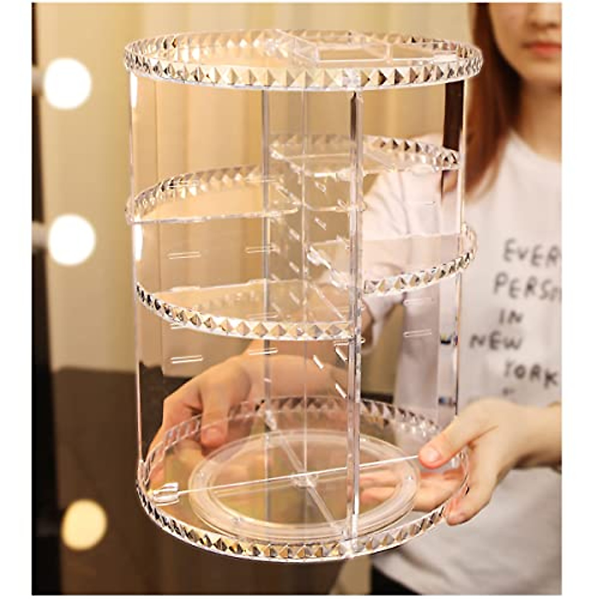 COMODID Makeup Organizer, 360 Degree Rotating Adjustable Cosmetic Storage Display Case with 8 Layers Large Capacity, Crystal Clear