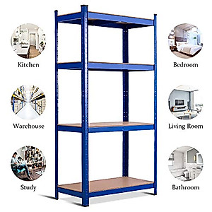 Tangkula Metal Storage Shelves, 63" Heavy Duty Steel Frame, Home Garage Multi-Use Storage Rack with Adjustable Shelves, 4-Tier Garage Shelf (32" L×16" W ×63" H) (1)