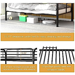 GangMei Latest Version Twin Over Twin Bunk Bed with Enclosed Guardrail, Full Over Full Bunk Bed for Kids Boys Girls Teens Adults, Heavy Duty Metal Frame, Double Sided Ladder, Black