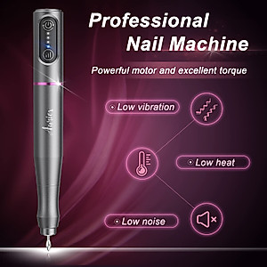 Auriox Cordless Nail Drill, USB-C Rechargeable Electric Nail Files for Acrylic Gel Nails, Professional Portable Nail Drill Kit Manicure Pedicure with Ceramic Nail Bit, 6 Metal Bit, Various Sand Bands