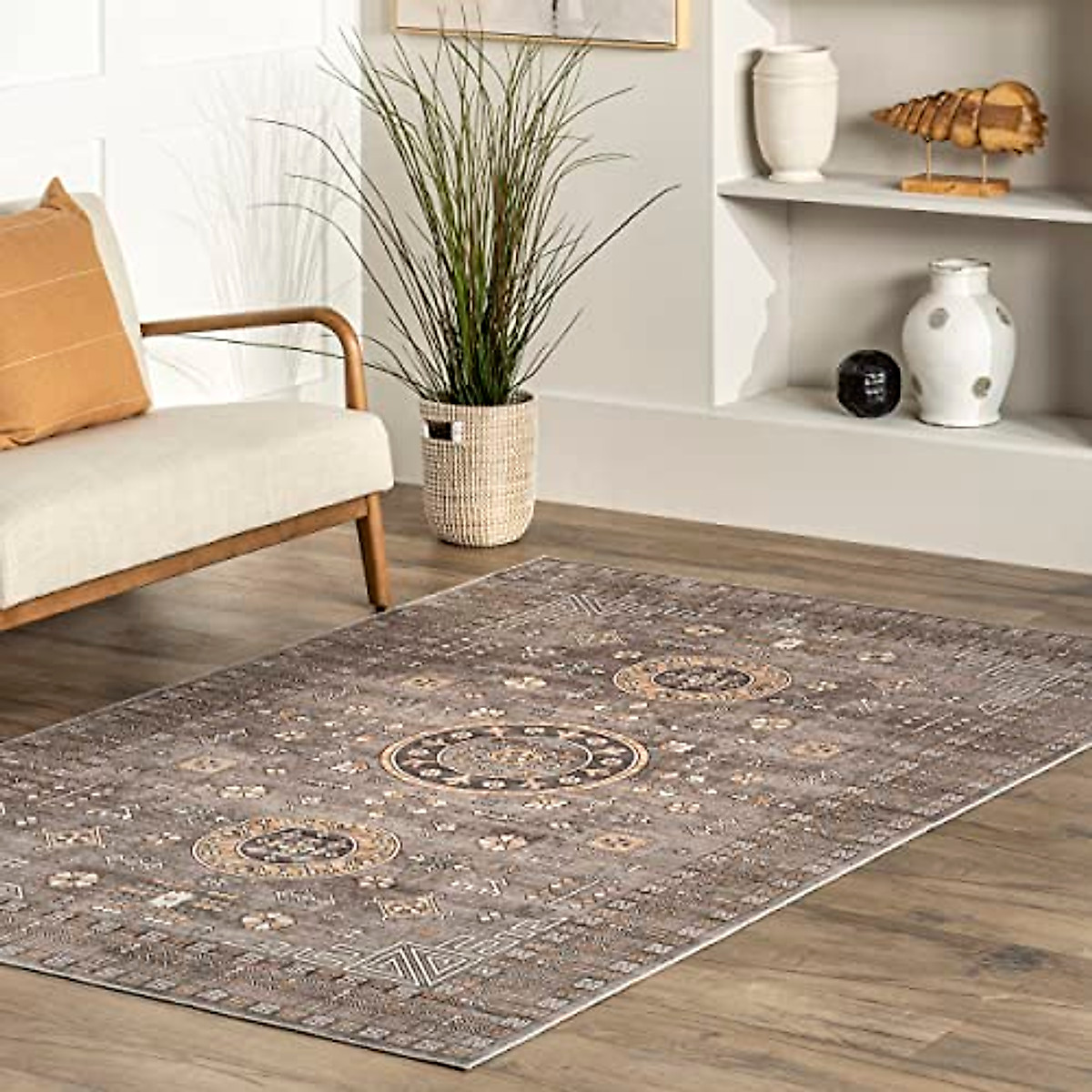 nuLOOM Tama Circle Medallion Machine Washable Area Rug, 9' x 12', Brown