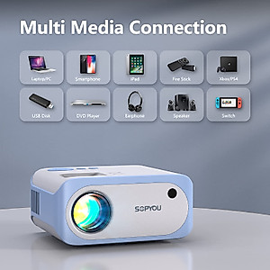 Mini Projector, Native 1080P Full HD 9000L SOPYOU Movie Outdoor Projector 4K Supported, Video Mini Portable Projector for HDMI, USB, Laptop, TV Stick, PS5, iOS & Android, U Disk