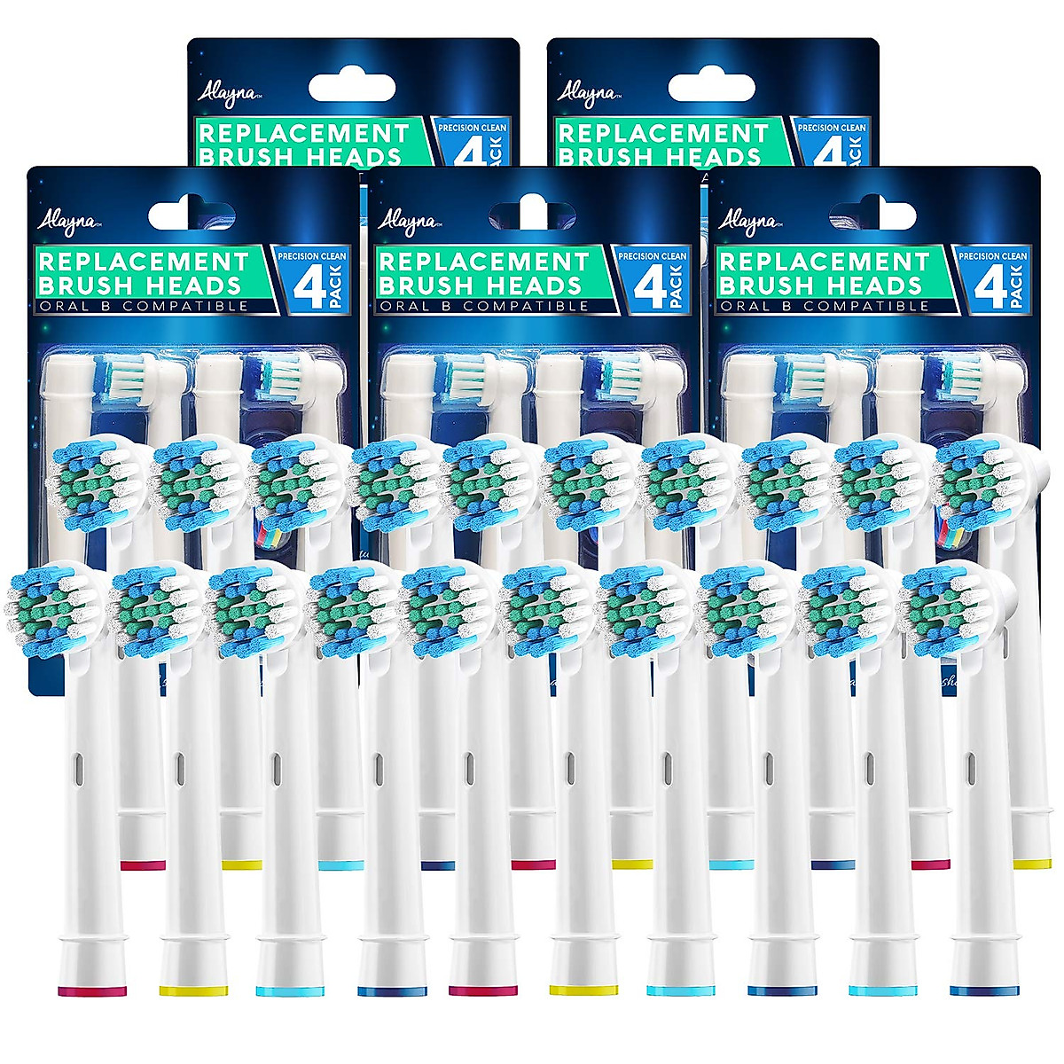 Alayna Replacement Brush Heads Compatible with Oral B Electric Toothbrush- 20 Pack of Precision Heads Fits Braun Pro 1000 1500 Clean 3000 5000 6000 8000 9000 Vitality, Triumph & More