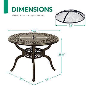 VIVIJASON 40.3" Patio Round Fire Pit Dining Table Charcoal/Wood Burning Outdoor Cast Aluminum Furniture Table with Fire Bowl, Cooking BBQ Grill, Wood Grate, Spark Screen and Poker for Backyard Lawn