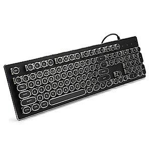 Junlucki Mechanical Gaming Keyboard, 104 Keys Retro Wired Ergonomic Round Key Keyboard Illuminated Click with Mixed Light Tenkeyless for DesktopLaptopComputers(Black)