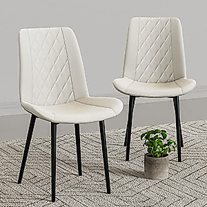 SunsGrove Beige Dining Chairs in Faux Leather with Soft Cushion, Metal Legs Loading Up to 350lbs Modern Kitchen Chairs for Dining, Living Room, Bedroom Side Chairs, Set of 2