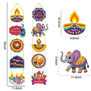Happy Diwali Porch Sign - 2 Pieces Diwali Hanging Decoration 78 * 11.8inch Deepavali Theme Hanging Banner Diwali Home Decor Front Door Hanging Decoration Indian Peacock Hanging Sign