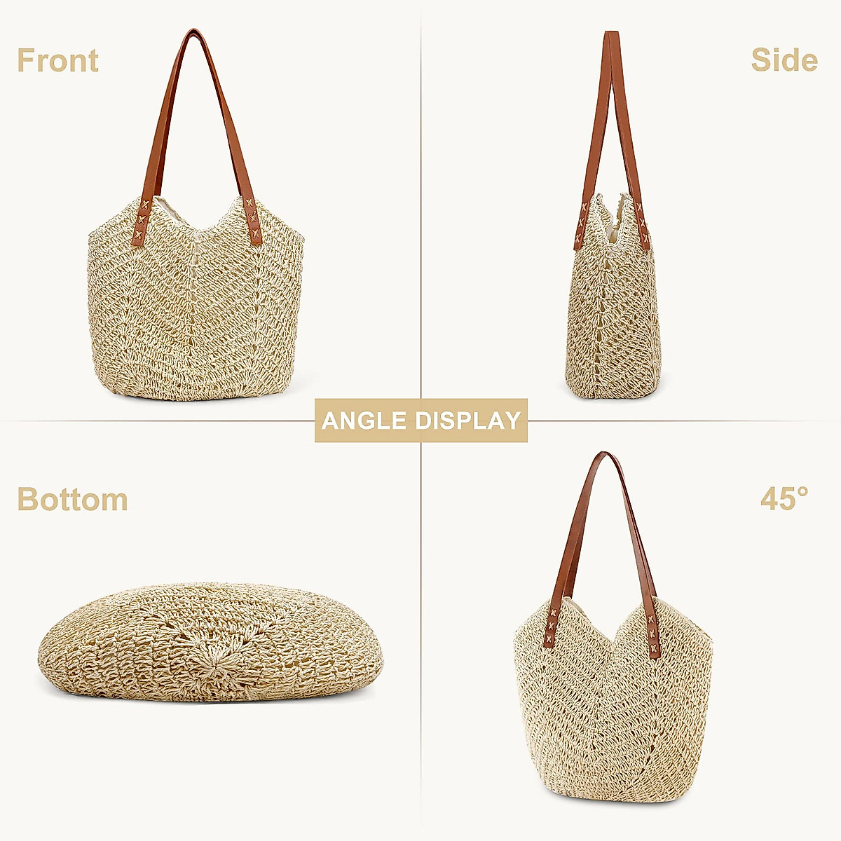 Straw Bag for Women Summer Beach Soft Woven Tote Bag Large Rattan Shoulder Bag for Vacation