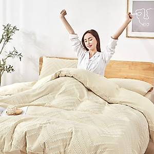 Tametra Twin Duvet Cover, White Tufted Duvet Cover Breathable and Soft in Boho Style, Shabby Chic Embroidery Duvet Cover Set for All Seasons 2 Pieces 68" x 90"(Beige)