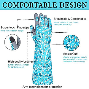 MERTURN Leather Long Gardening Gloves for Women, Long Sleeve Garden Gloves Touch Screen Design Gardening Gloves Thorn Proof Yard Working Gloves Gardening Gifts for Women Men Gardener