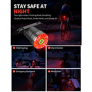 Smart Bike Tail Light with Automatic Brake Detection, USB Rechargeable, Ultra Bright LED Taillight for Night Riding and Bicycle Safety, Waterproof Back Taillights for Road Cycling