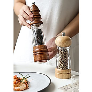 Funly mee 8.5inch Acrylic and Wooden Salt and Pepper Grinder Set, Manual Pepper Mill Sets Salt Grinder, Adjustable Coarseness - 2 Pack