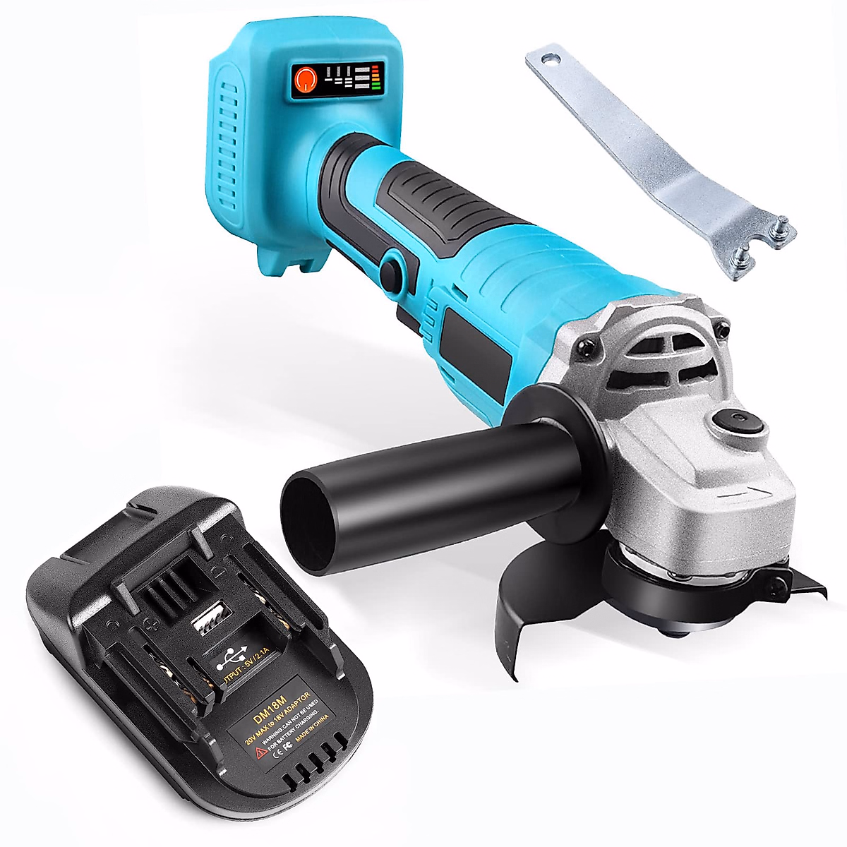 Cordless Angle Grinder, 18V variable speed metal grinders w/DM18M Battery Adapter，10000RPM Brushless Motor, 3/8 arbor, 110V 4-inch high power(Battery not include)