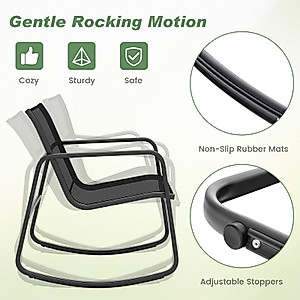 HAPPYGRILL 3 Piece Patio Rocking Bistro Set with Glass-Top Table, Rocking Bistro Chairs, Small Patio Furniture Set Outdoor Rocker Chair Conversation Set for Porch, Yard, Balcony