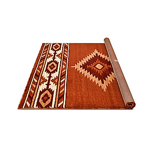 YHSF South West Native American Area Rug - Easy Clean, Thick, Soft, Durable Native Tribal American Indian Inspired Rug for Bedroom/Living Room/Hallways and More - Rust, 5 Feet x 7 Feet