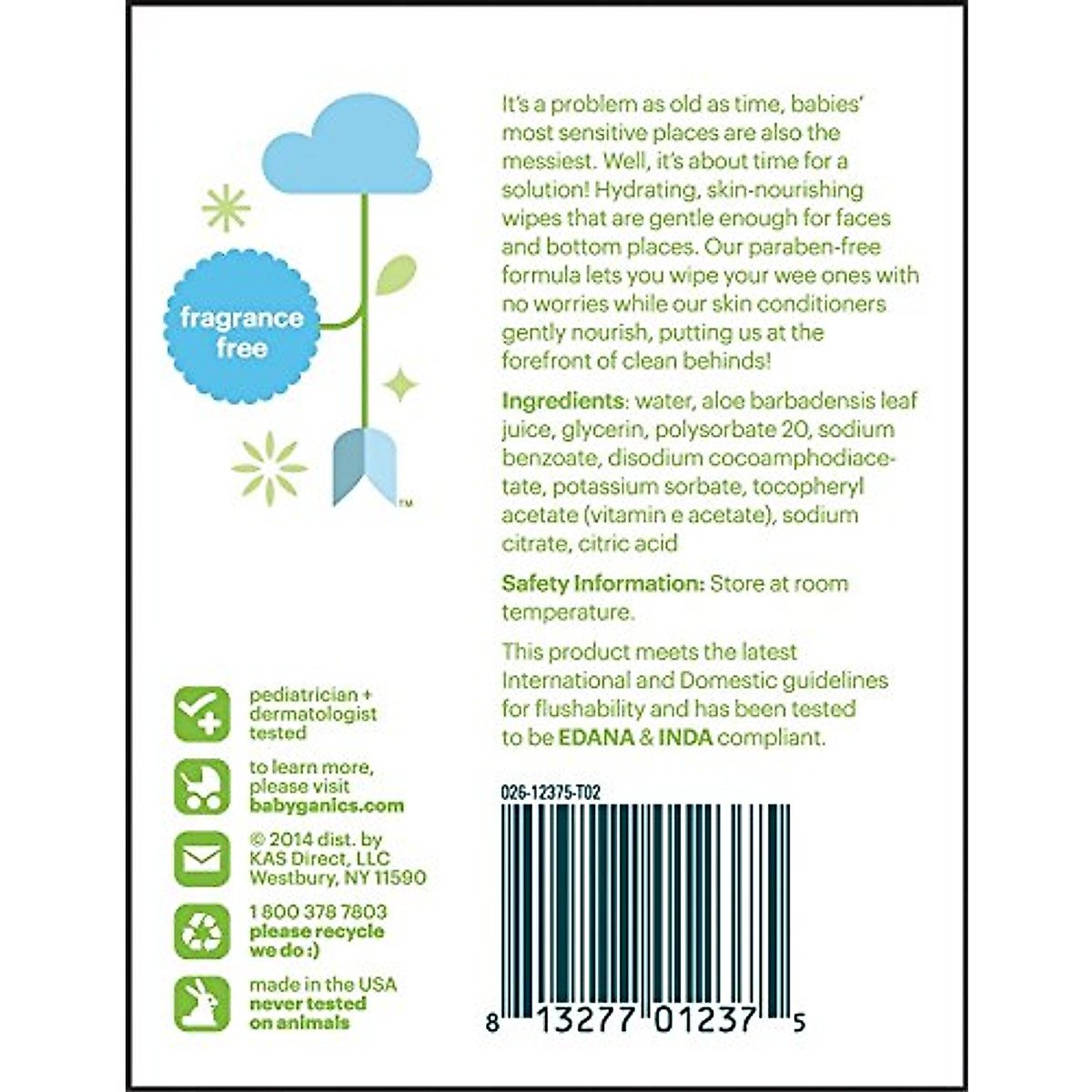 Babyganics Flushable Baby Wipes, Fragrance Free, 60 Count (Pack of 3, 180 Total Wipes)