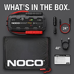 NOCO Boost Pro GB150 3000 Amp 12-Volt UltraSafe Lithium Jump Starter Box, Car Battery Booster Pack, Portable Power Bank Charger, and Jumper Cables for up to 9-Liter Gasoline and 7-Liter Diesel Engines