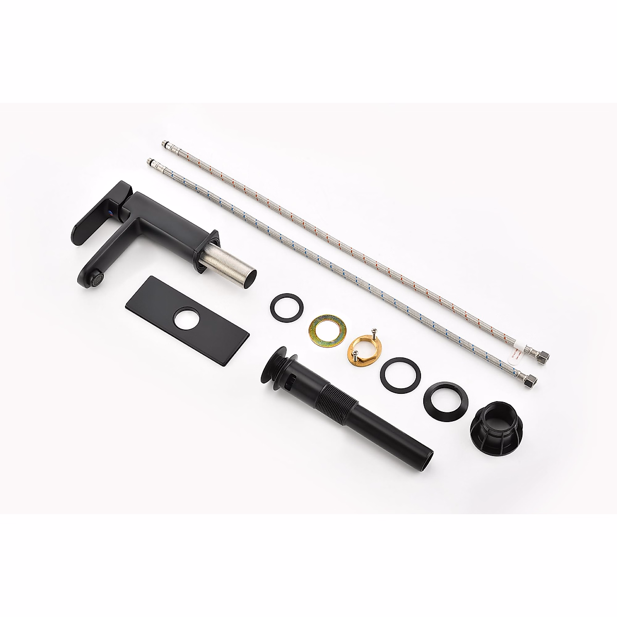 Derengge Bathroom Sink Faucet, Single Handle Bathroom Sink Faucet,1 Hole or 3 Hole Lavatory Vanity Faucet with Deck Plate,Pop up Drain and Water Supply Lines,Matte Black,GFL-0048-MT