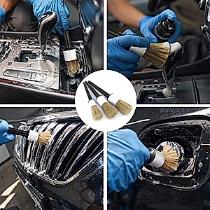 RALIS Detail Boars Hair Ultra Soft Car Detail Brushes Car Detailing Brush - Set of 3 Pcs Different Sizes NO Metal Brush Parts for Cleaning Interior Upholstery, Air Vents, Wheels, Leather