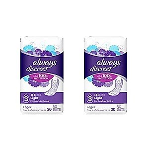 Always Discreet, Incontinence Light Pads, 3 Drops - 30 Pads each (Value Pack of 2)