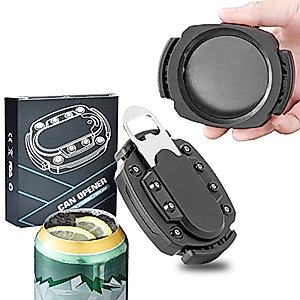 Can Opener Manual Beer Hand Held Safety Easy Camping Side Cut Can Openers Cover Smooth Edge, with Bottle Opener Black